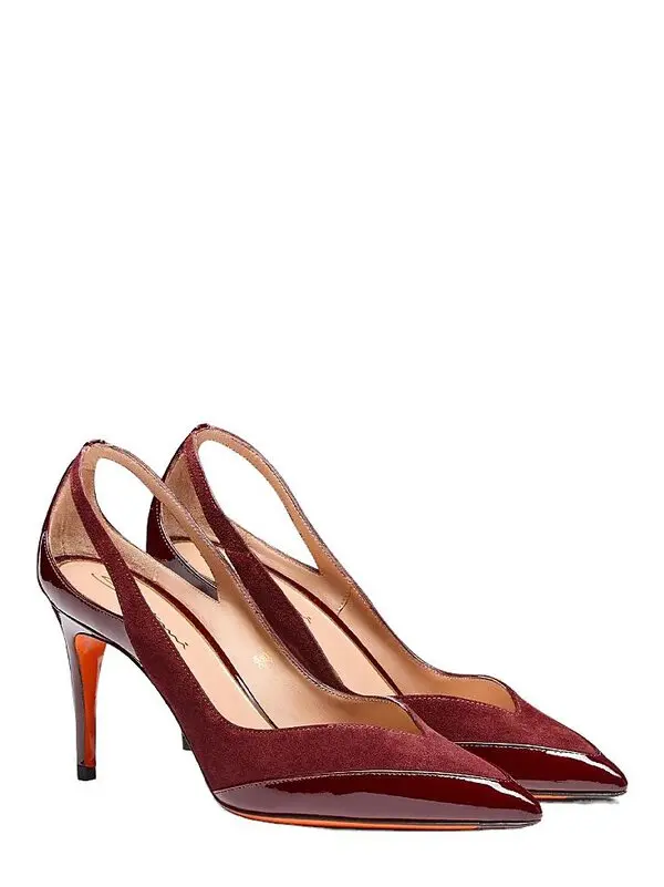 Santoni Patent Leather And Suede High-heel Pumps - Burgundy