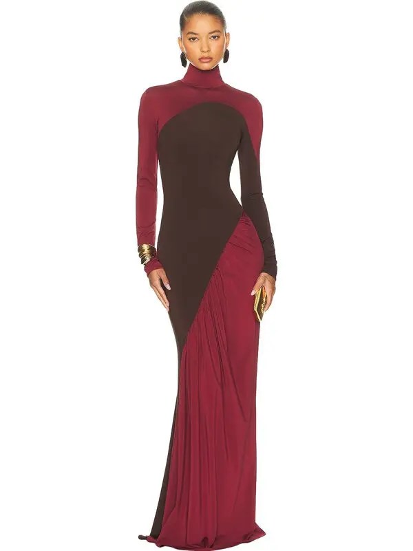 HELSA Color Blocked Jersey Dress - Coffee Bean & Currant
