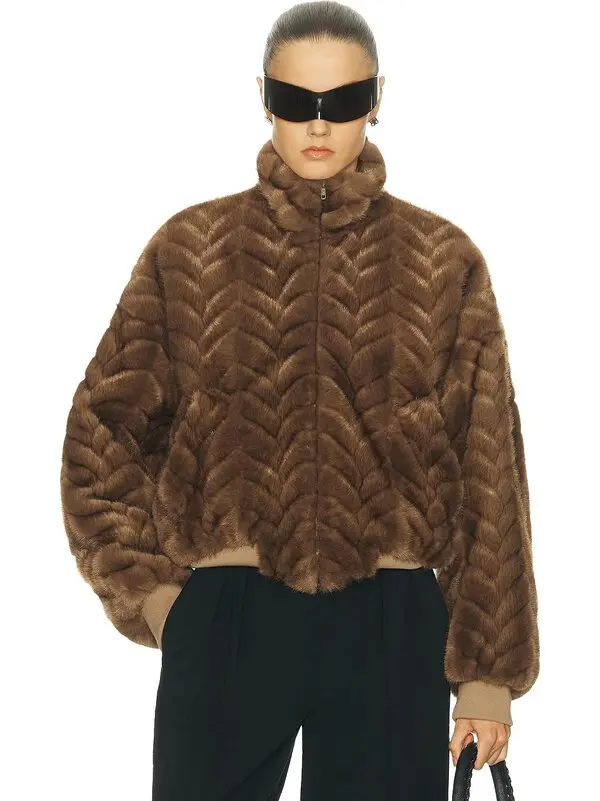 Balenciaga Cropped Faux Fur Jacket - Brown