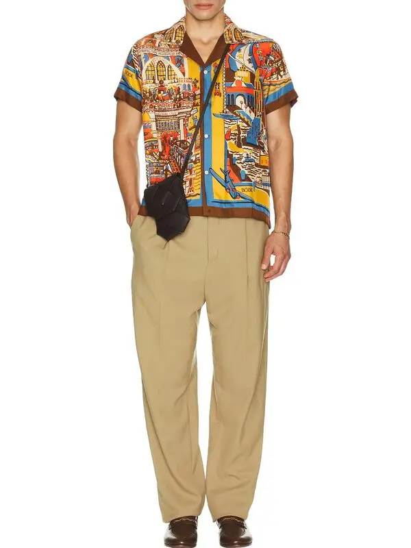 BODE Manhattan Island Short Sleeve Shirt In Brown - Multi