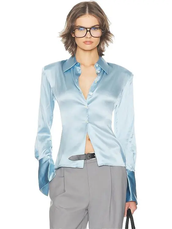 HELSA Silk Charmeuse Shirt - Sky Blue