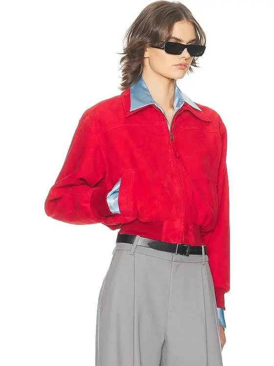 HELSA Suede Zip Bomber - Rouge