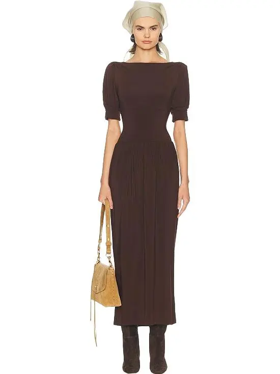 HELSA The Simone Tie Back Jersey Dress - Coffee Bean