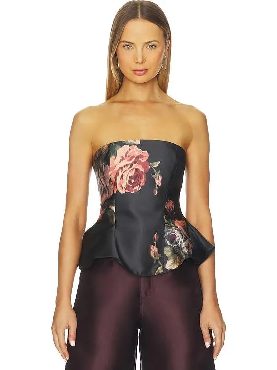 MARQUES' ALMEIDA Flower Printed Strapless Top - Black