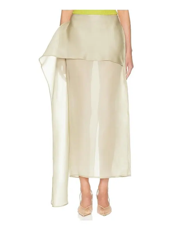 HELSA Silk Gazar Draped Skirt - Stone