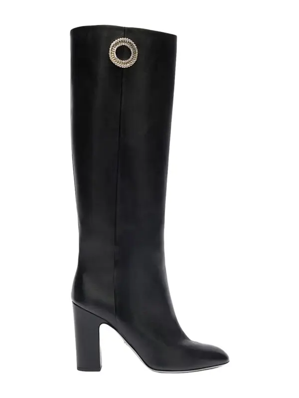 GENNY 90mm Embellished Leather Knee-high Boots - Black