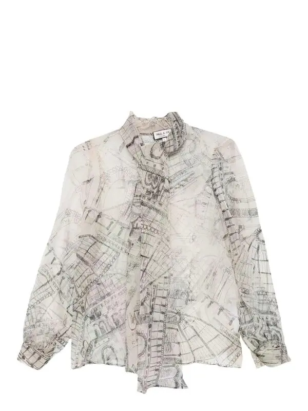 Paul & Joe Printed Tie-neck Blouse - White