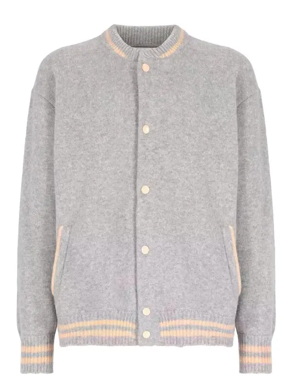 LANEUS Snap-button Knitted Bomber Jacket - Grey