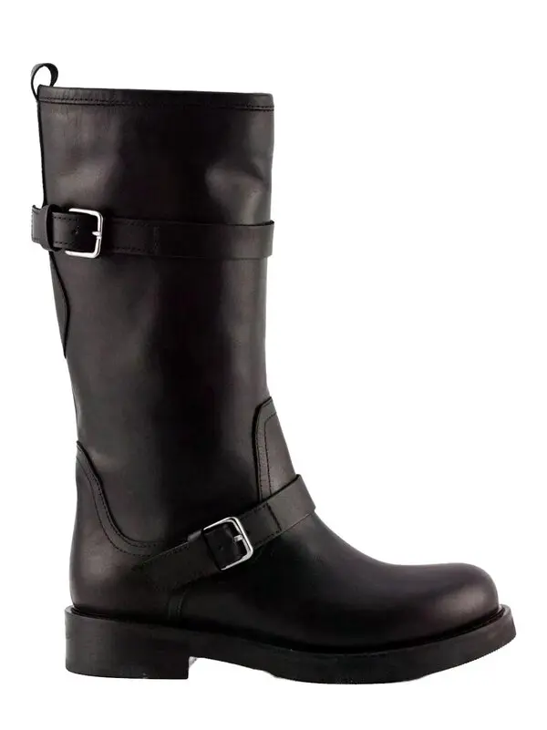 JULIE DEE Buckle-strap Leather Boots - Black