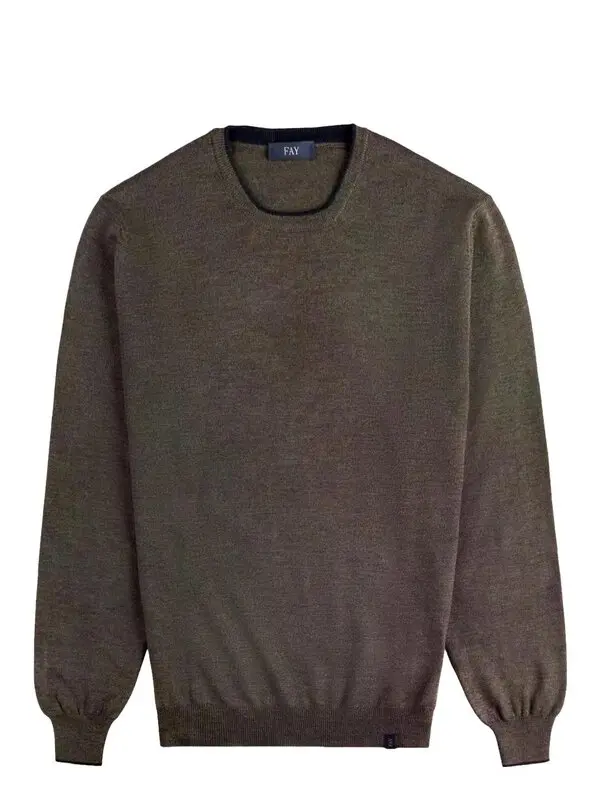 FAY Crew-neck Sweater With Elbow Patches - Brown