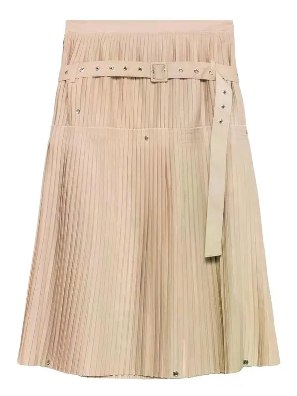 Rokh Pleated Belted Midi Skirt - Neutrals