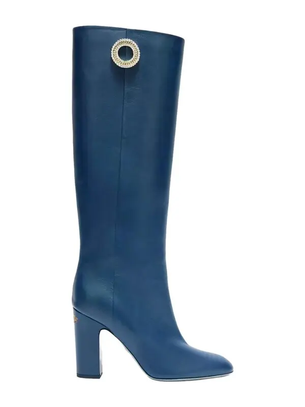 GENNY 90mm Crystal-embellished Knee-high Leather Boots - Blue