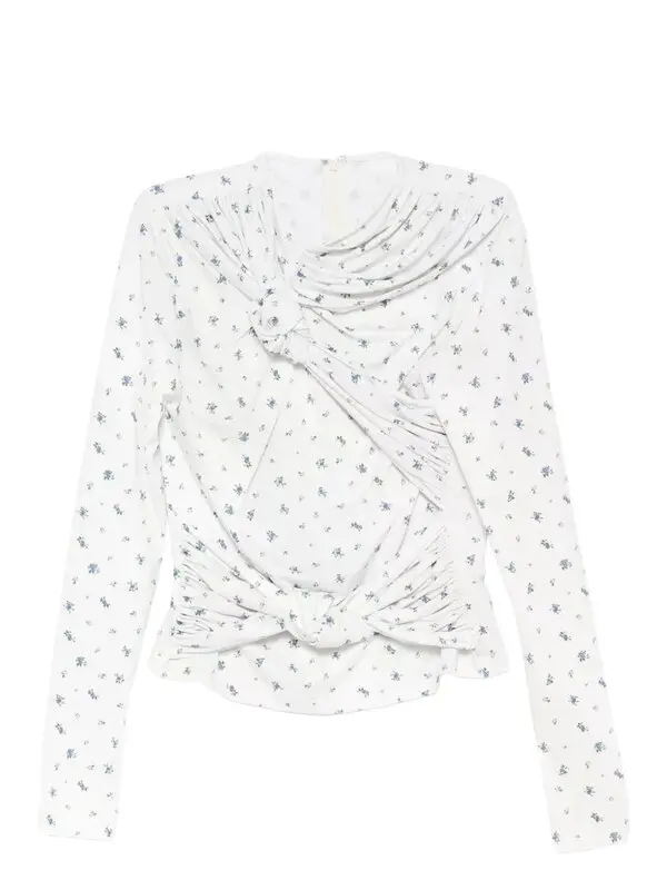 Rokh Floral-print Knot-detail Blouse - White