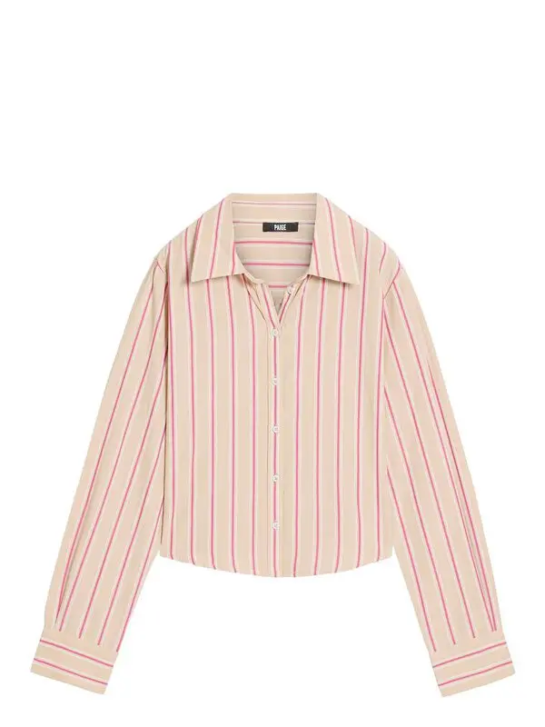 Paige Cropped Striped Cotton Shirt - Neutral