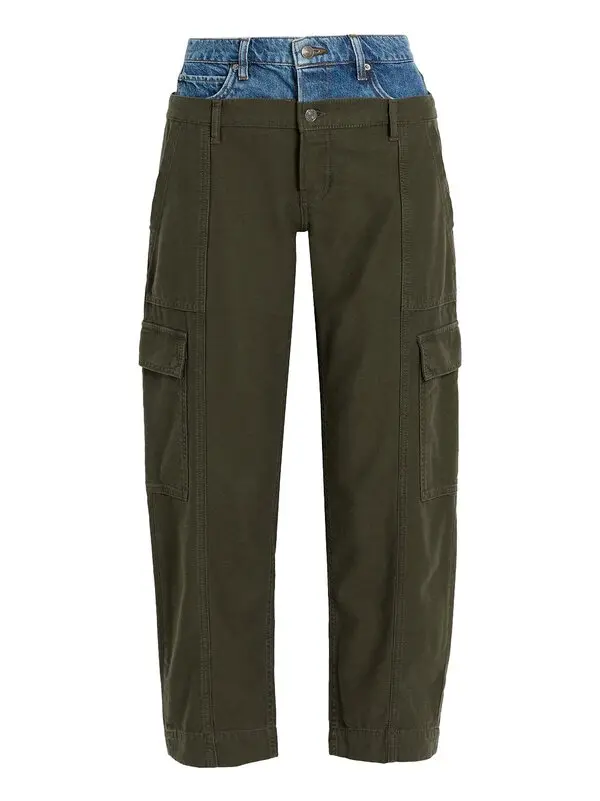 FRAME Cargo Pants With Denim Trim - Army Green