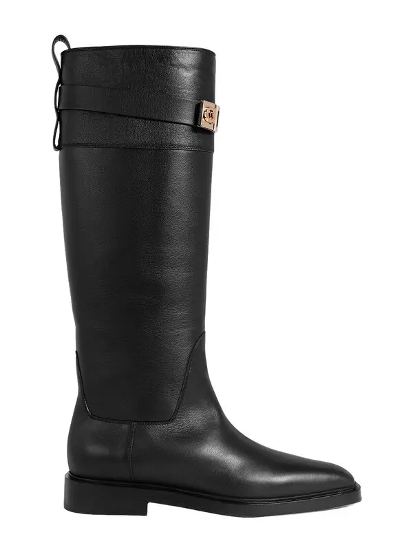 FERRAGAMO Roly Buckled Leather Knee Boots - Black
