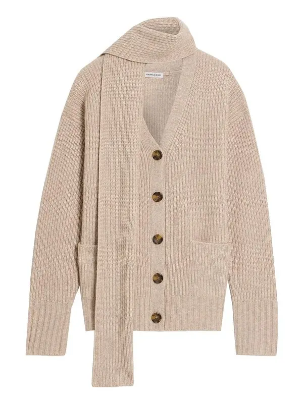 Veronica Beard Annalise Ribbed Wool-cashmere Cardigan - Beige