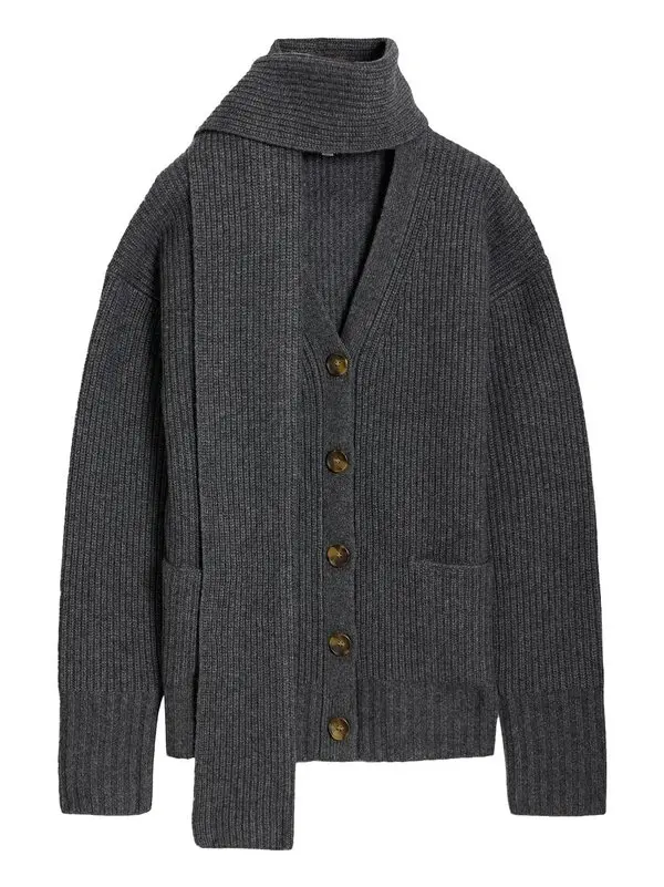 Veronica Beard Annalise Ribbed Wool-cashmere Cardigan - Dark Gray