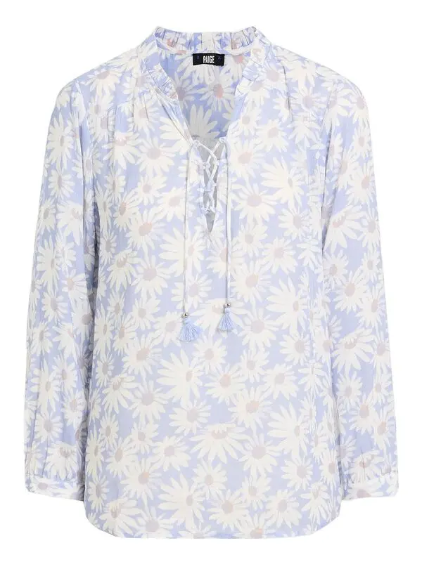Paige Sharene Floral-print Gauze Blouse With Tassels - Sky Blue