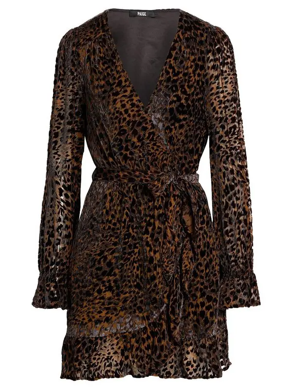 Paige Ysabel Ruffled Leopard-print Devoré-velvet Mini Dress - Brown