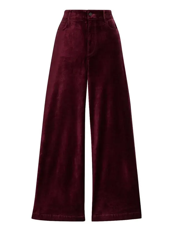 Paige Anessa Cropped Wide-leg Velvet Pants - Burgundy