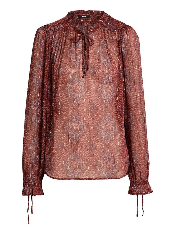 Paige Printed Metallic Fil Coupé Georgette Blouse - Claret