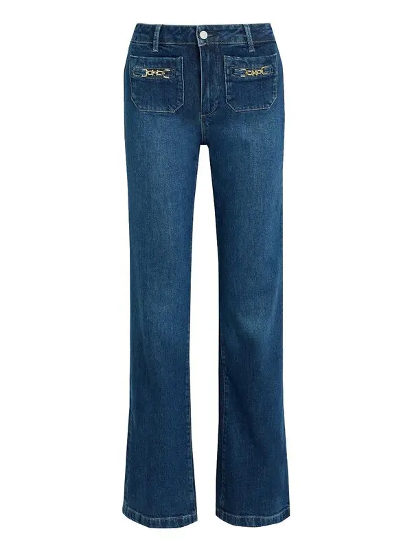 Paige Leenah Embellished High-rise Wide-leg Jeans - Mid Denim