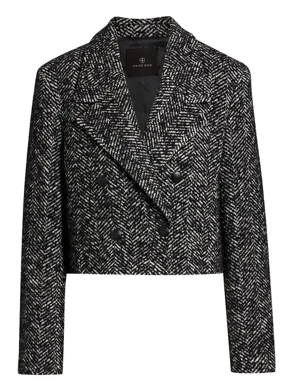 ANINE BING Vienna Herringbone Wool-blend Tweed Blazer - Black