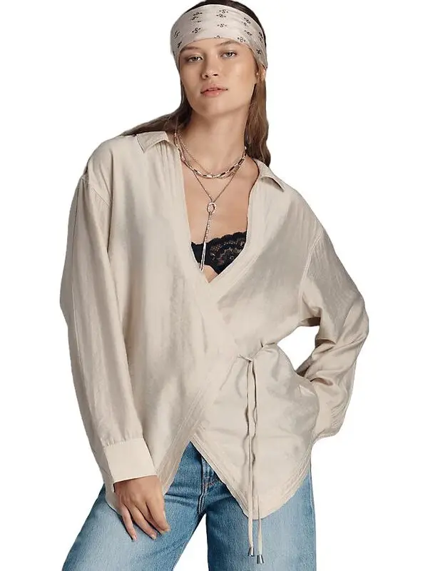 PILCRO Wrapped V-neck Blouse - Pearl