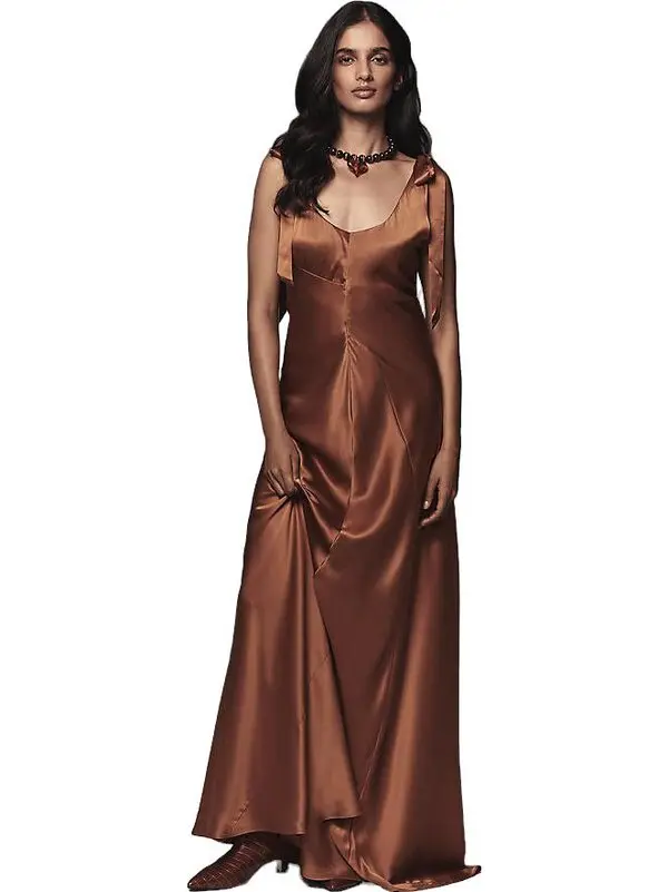REFORMATION Pernille Tie-strap Silk Maxi Dress - Copper