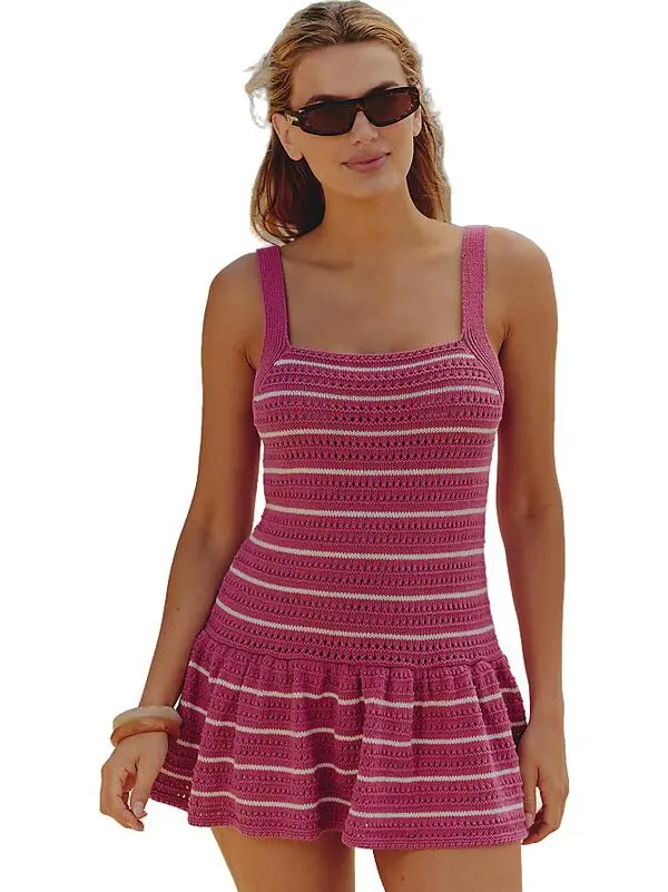 CELANDINE Knit Mini Dress - Pink/white Stripe