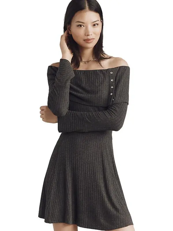Anthropologie Off-shoulder Sweater Dress - Marl Gray