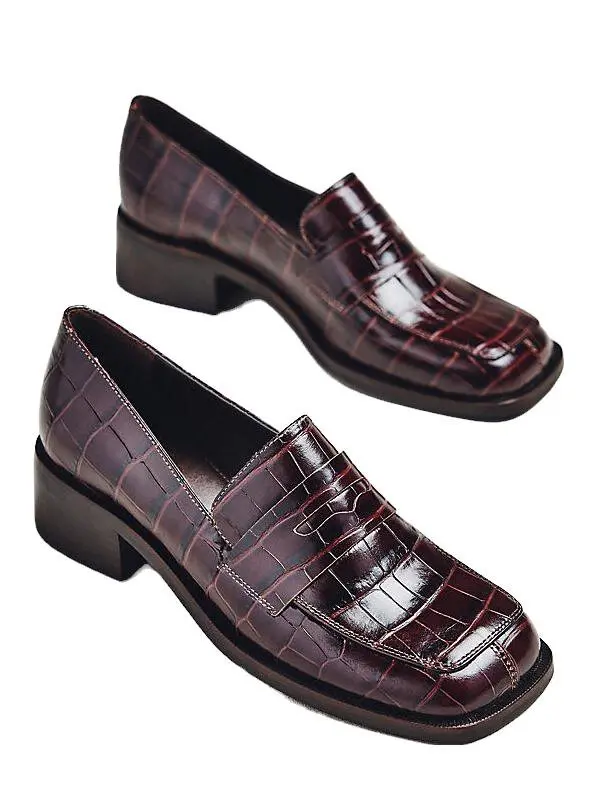 Maeve Square-toe Loafer Heels - Brown Croc
