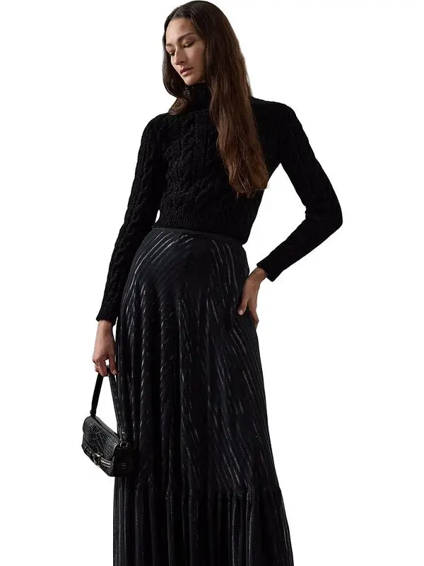 Ralph Lauren Carlita Striped Chiffon Maxi Skirt - Black
