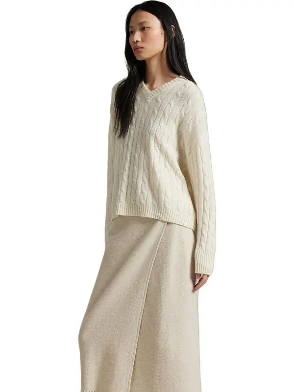 Ralph Lauren Fringe Herringbone Wrap Skirt - Cream Herringbone