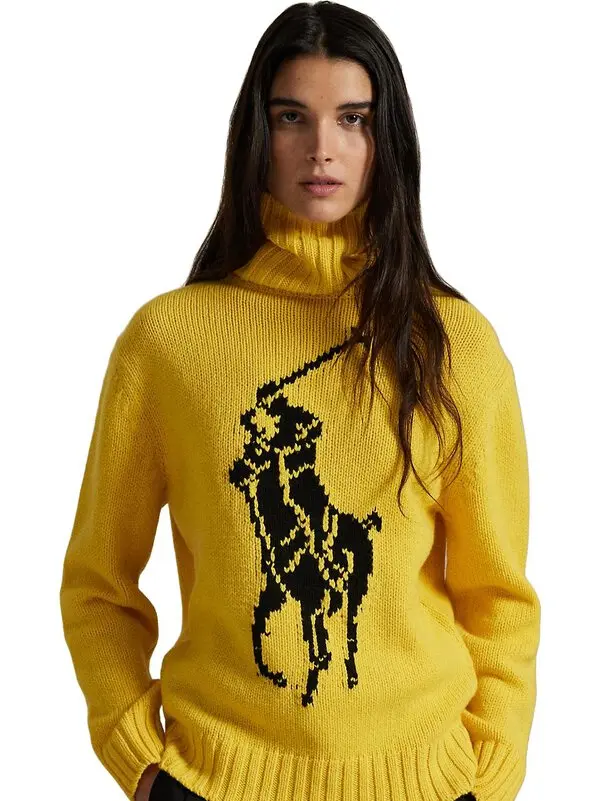 Ralph Lauren Big Pony Wool Turtleneck Sweater - Yellowfin/polo Black