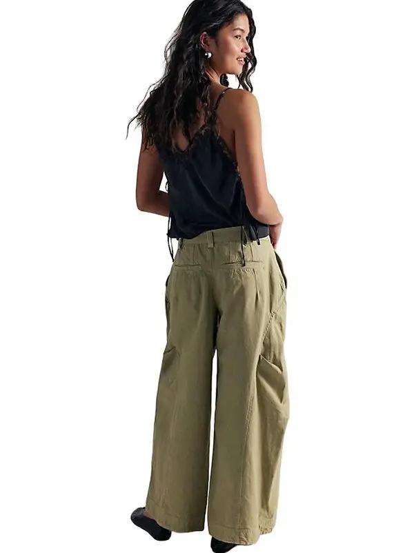 Free People Wide-leg Chino Trousers - Eucalyptus