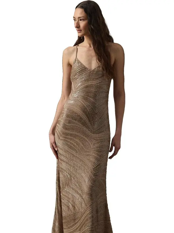 Ralph Lauren Damaris Embellished Evening Dress - Antique Silver