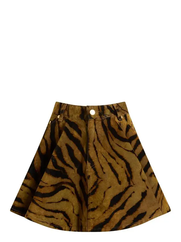 GANNI Printed Flock Denim Mini Skirt - Khaki