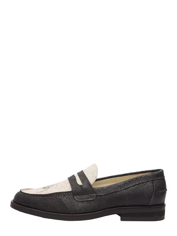DUKE + DEXTER Wilde Cracked Spider Penny Loafer - Black/white