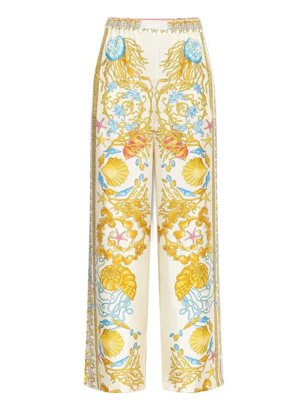 Versace Silk Palazzo Trousers With Underwater Barocco Print - Multicolour