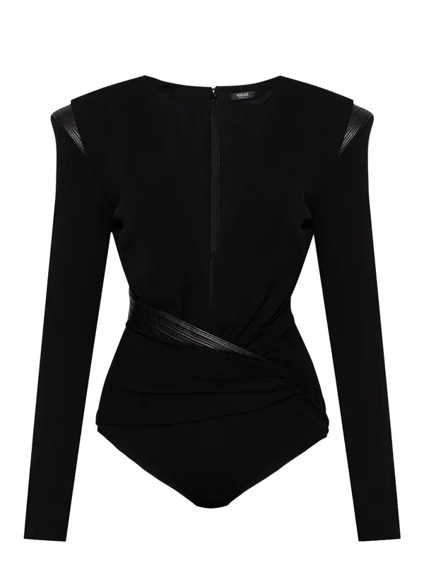 Versace Fitted Bodysuit With Leather Inserts - Black