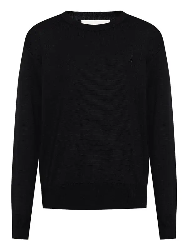 Ami Wool Sweater With Logo - Black