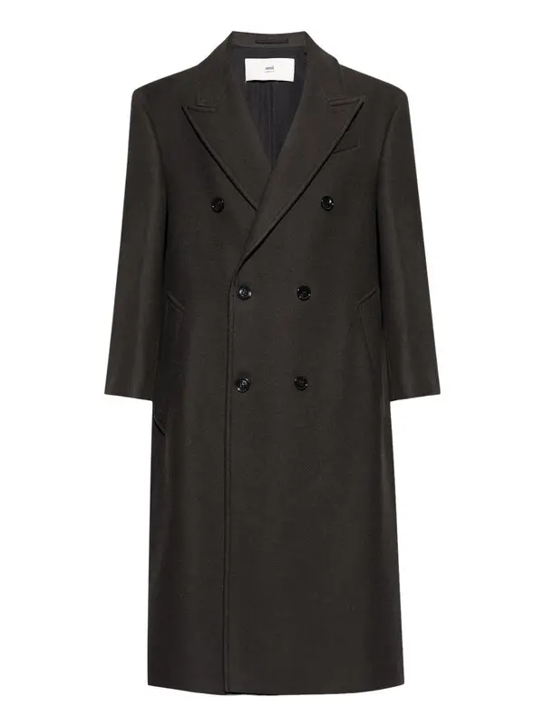 Ami Wool Double-breasted Coat - Brown