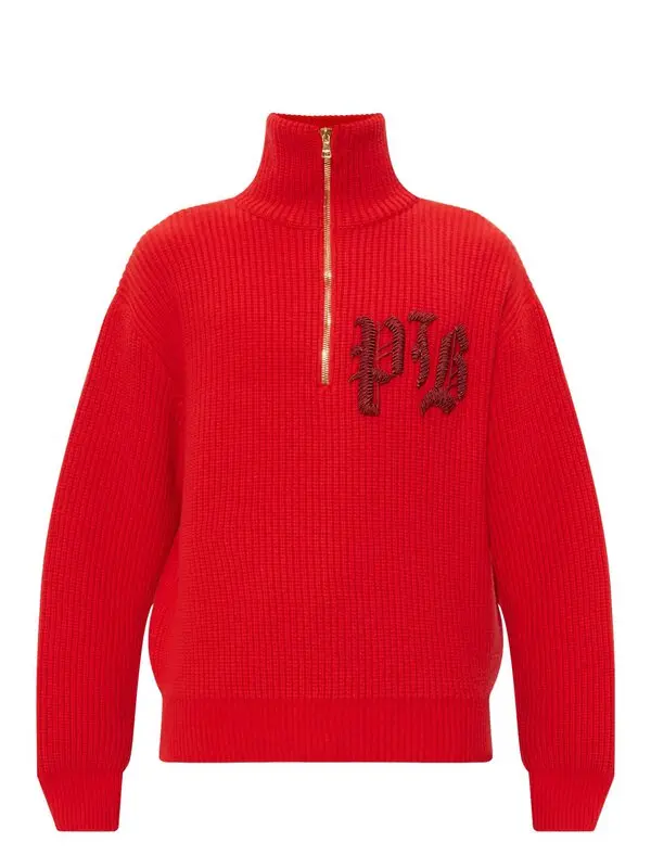 Balmain Cable-knit Wool Sweater With Applique - Red