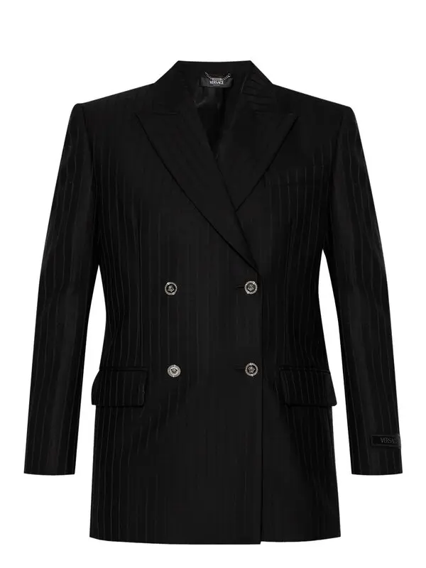 Versace Double-breasted Pinstripe Blazer - Black