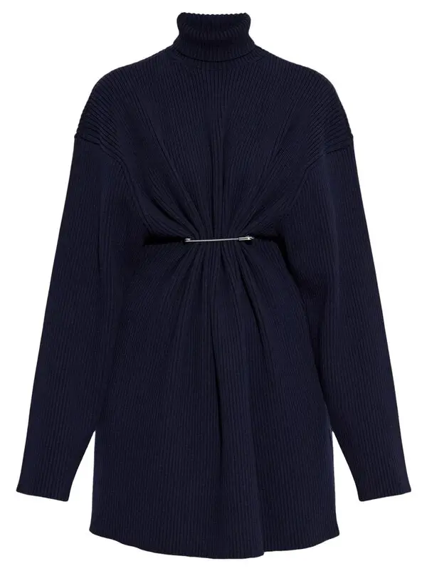 Balenciaga Turtleneck A-line Mini Dress - Navy Blue