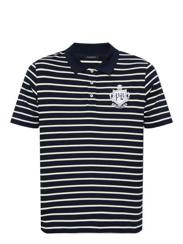 Balmain Striped Pattern Polo - Navy Blue