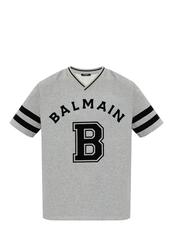 Balmain T-shirt With A Logo And A Velvety Finish - Grey