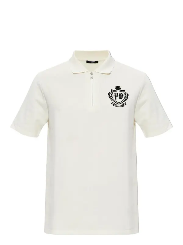 Balmain Polo Shirt With A Logo And Velvet Finish - Cream